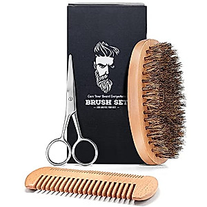 Beard Kit Brush Comb Scissors with Storage Bag Beard Growth Care Gifts for Men(Beard Brush Set)