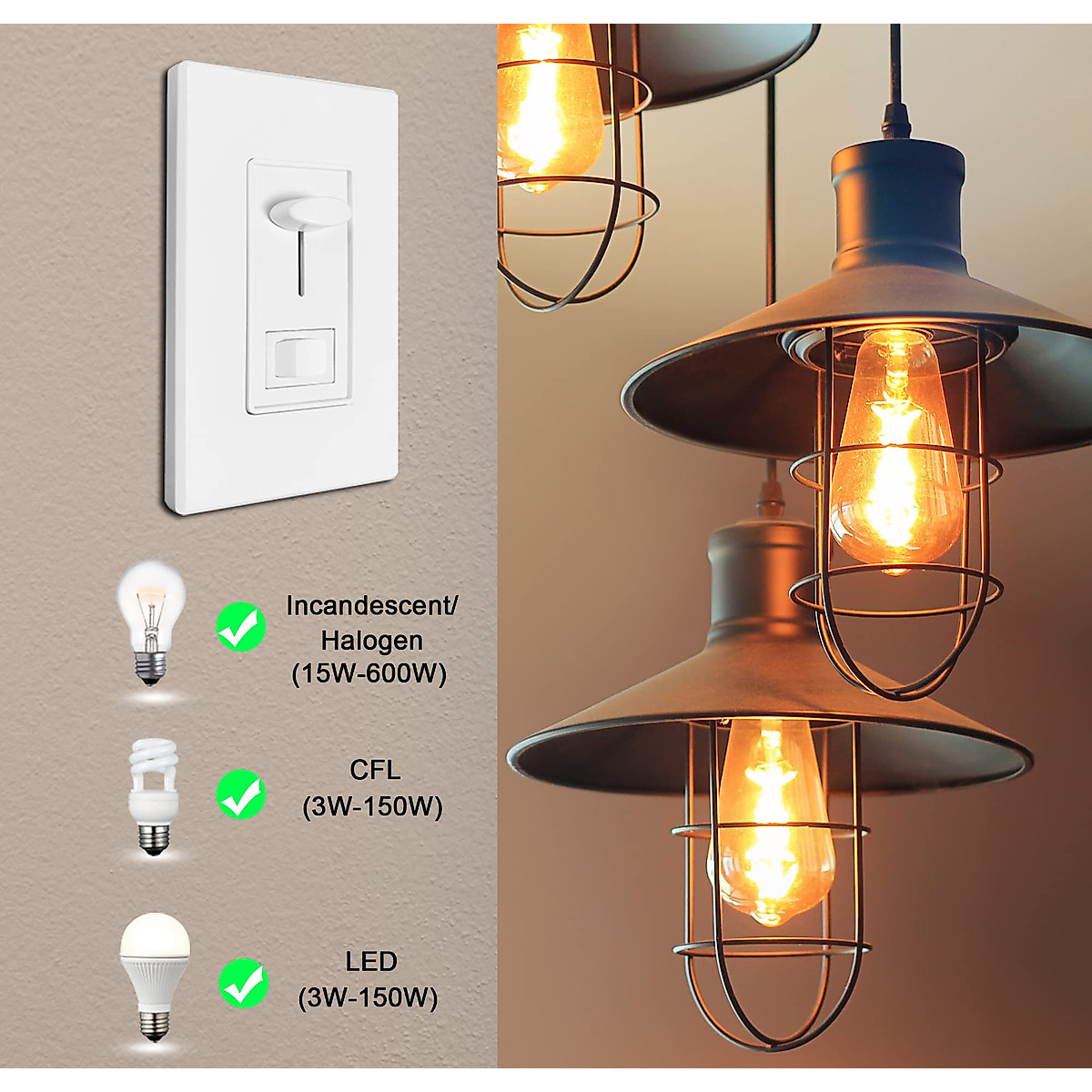 CLOUDY BAY LED Digital Dimmer Switch for LED Light/CFL/Incandescent, Phrase Cut Dimming 600 Watt max,Cover Plate Included,White,2 Pack