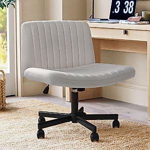 Waleaf Criss Cross Chair with Wheels, Wide Seat Cross Legged Office Chair Armless Ergonomic Office Chair for Home Office, Swivel Adjustable Fabric Wide Desk Chair, Computer Task Vanity Chair