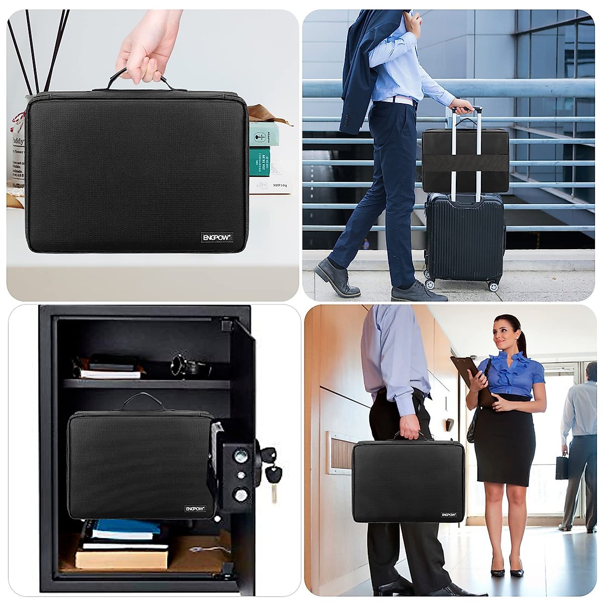 ENGPOW Fireproof Document Organizer Box with Lock,Collapsible Hard File Storage Box,Multi-Layer Waterproof Portable Travel Home Filing Storage Fireproof Safe for Important File,Cash,Letter/Legal Size
