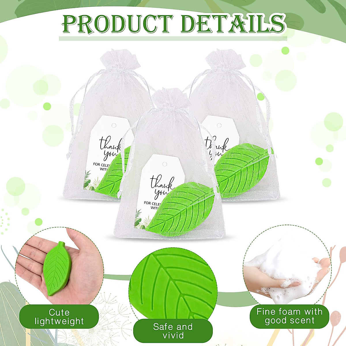 BUWUSMU 40 Sets Wedding Mini Soap Favors, Baby Shower Favors for Guests with Thank You Gift Cards, Eucalyptus Scented Soap Greenery Bridal Shower Gifts, Organza Bags for Party Housewarming Boy Girl