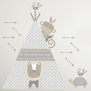 Levtex Baby - Kenya Baby Bed Set - Grey and Taupe - Jungle Animal - 5 Piece Set Includes Reversible Quilt, Fitted Sheet, Dust Ruffle, Hamper, Wall Decals