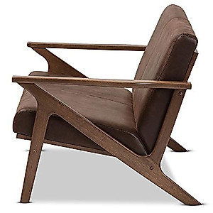 Baxton Studio Bianca Mid-Century Modern Walnut Wood Dark Brown Distressed Faux Leather 2-Seater Loveseat