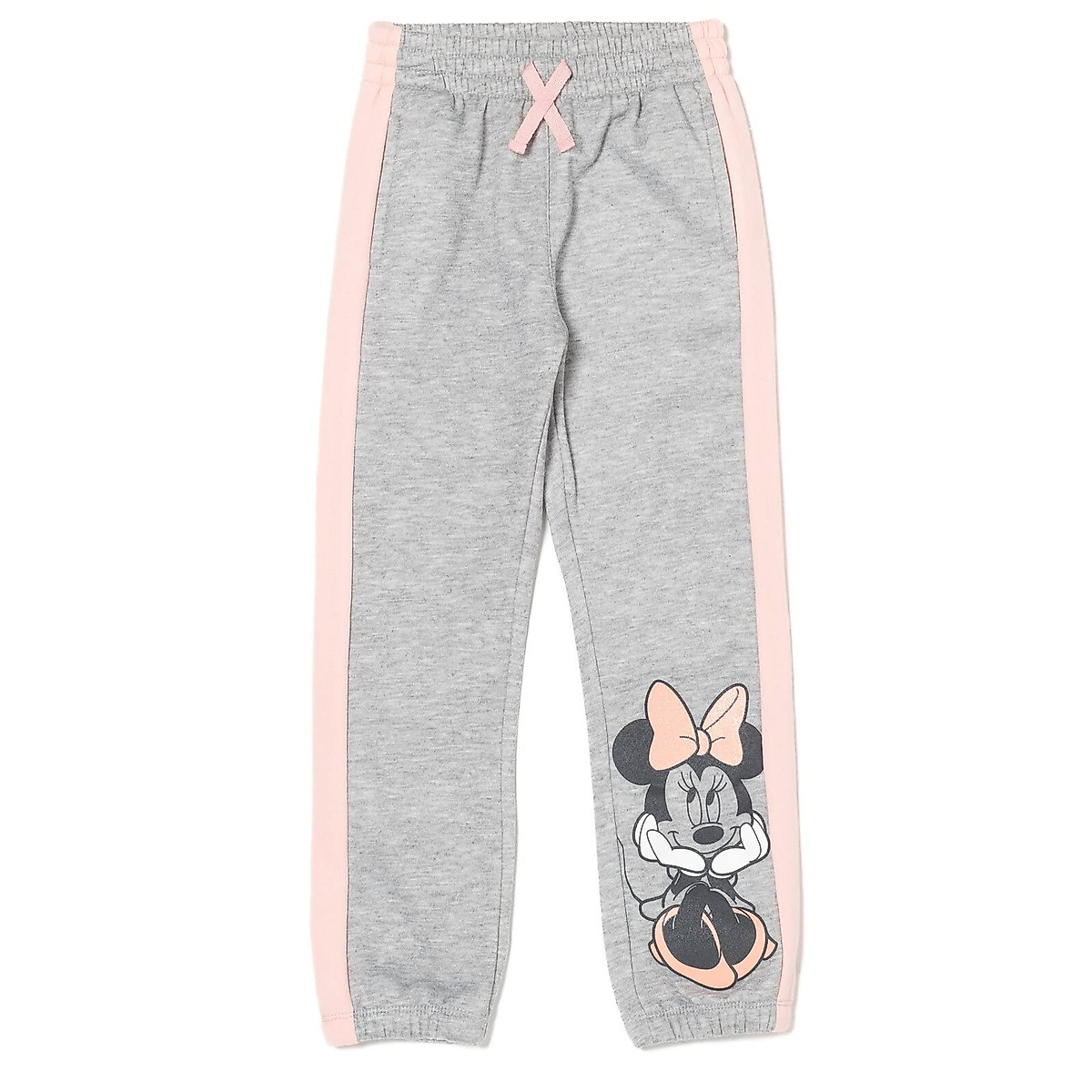 Disney Minnie Mouse Little Girls Fleece 2 Pack Jogger Pants Gray/Pink 7-8