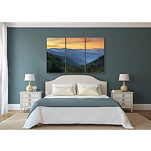 sunrise landscape great smoky mountains national park gatlinburg tn Wall Art Painting Pictures Print On Canvas Stretched & Framed Artworks Modern Hanging Posters Home Decor 3PANEL