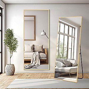 GLASHOM Full Length Mirror,21" x 64" Full Body Mirror,Gold Standing Mirror Full Length Rectangle Floor Mirror Full Length Frame Bedroom Hanging or Leaning Against Wall Dressing Floor Mirror