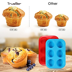 TRUSBER Muffin Pan, 2.75 Inch Silicone Muffin Tin with 6 Cups Silicone Cupcake Molds - 2 PACK Large Cupcake Liner Pan, BPA FREE & Dishwasher Safe