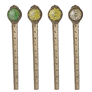 Metal Bookmark Ruler,4Pcs Vintage Dried Flower Bronze Book Mark as Book Page Marker for Students(Random Style)