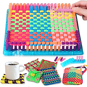 IQKidz Weaving Loom Kit for Kids and Adults - Potholder Weave Looming Toys, Gift for Girls Ages 6 7 8 9 10 11 12 13 Years Old and Above, Square Buildable Loom Knitting Activity, 224 Craft Loops