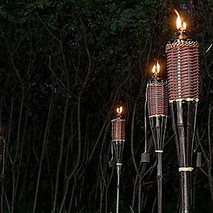 Backyadda Bamboo Tiki Torches for Outside with Extra-Large (16oz) Metal Canisters and Fiberglass Wicks for Longer Lasting Burn. Stands 59" Tall. Multiple Styles Available. (Burnt Sienna, 6 Pack)