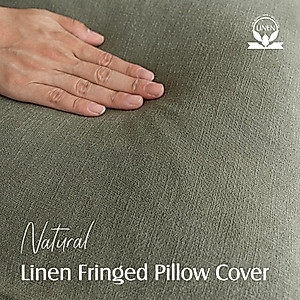 Foindtower Set of 2 Decorative Linen Fringe Throw Pillow Covers Cozy Boho Farmhouse Cushion Cover with Tassels Soft Accent Pillowcase for Couch Sofa Bed Living Room Home Decor,18×18 Inch,Olive Green