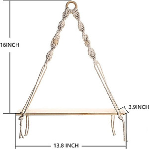 YuPinDiZu Macrame Wall Hanging Shelf | Boho Style with Wood Shelf | Handmade Macrame Shelf for Hanging Plants and Decor | Boho Wall Decor with Beautiful Macrame Rope and Shelf (13.8"X16") (13.8"X16")