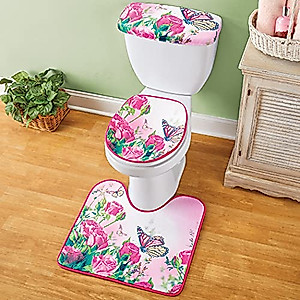 Collections Etc Lovely 3-Piece Butterfly Roses Bathroom Commode Set