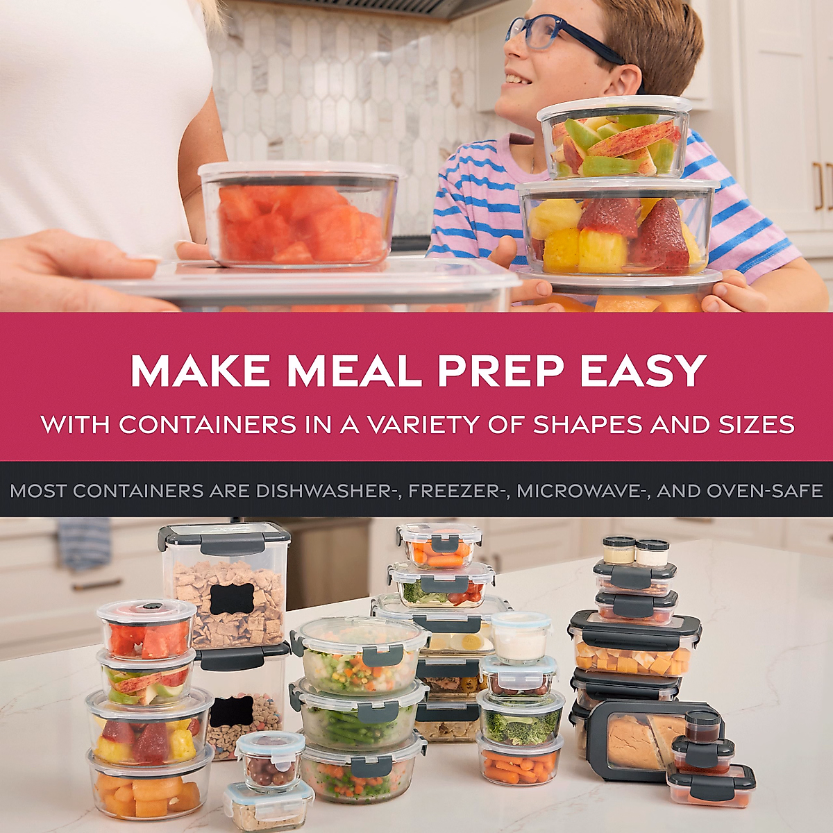 FineDine 24 Piece Glass Storage Containers with Lids - Leak Proof, Dishwasher Safe Glass Food Storage Containers for Meal Prep or Leftovers, Blue