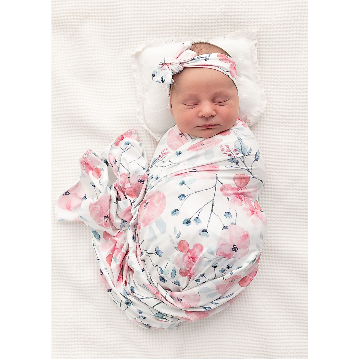 Giggle Angel Baby Receiving Blanket Swaddle Blanket Infant Wrap Pink Floral Pattern with Matching Bowtie (Pink)