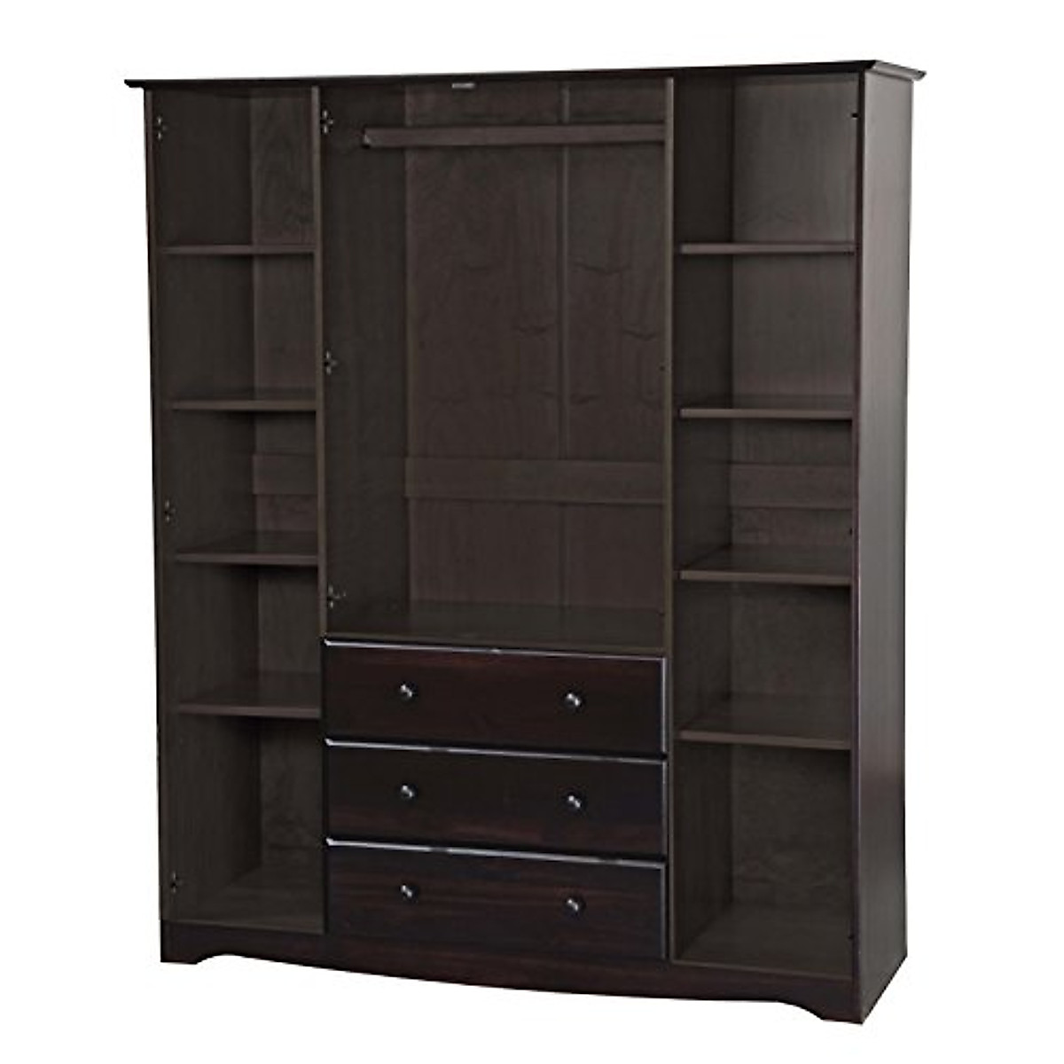 Palace Imports 100% Solid Wood Set of 4 Small Shelves for Family Wardrobe ONLY, Java, 16 Metal Pins Included