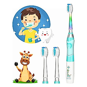 SEAGO Kids Electric Toothbrushes, Battery Powered Children Toothbrush with 2 Mins Timer and LED Light, Soft Kids Tooth Brush Sonic Toothbrush for Boys Girls Ages 4+ (Green)