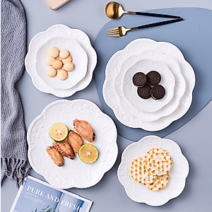 Jusalpha Embossed Lace Porcelain Plate-Dinner Plate Set, Pasta/Salad/Dessert Plate， Tableware Set for Restaurant Family Party Kitchen Use -4 Pieces, FD-PL15 (10 Inche, White)