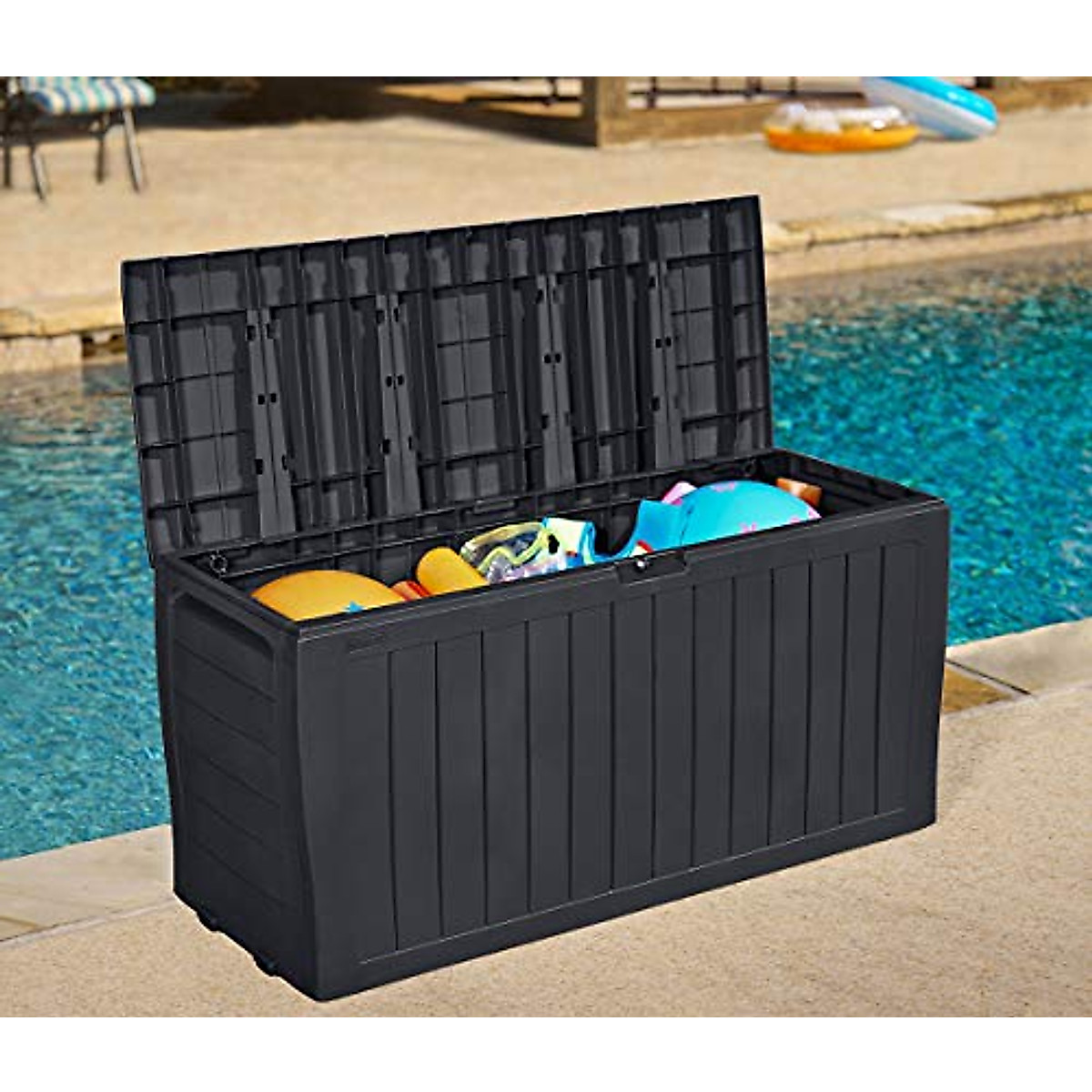 Keter Marvel Plus 71 Gallon Resin Outdoor Box for Patio Furniture Cushion Storage, Grey