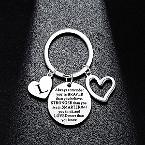 Inspirational Keychain Always Remember You Are Braver Than You Believe Jewellery Letter Keyring Gifts for Men Women (L)