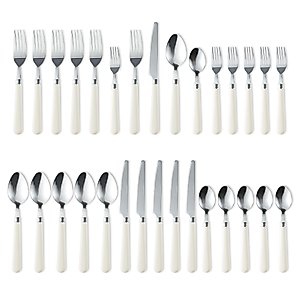 CAROTE 30PCS Silverware Set, Stainless Steel Flatware Set with White Handle, Dining Table Set for 6, Kitchen Utensil Sets for Home Restaurant, Mirror Polished Spoon and Fork Set, Dishwasher Safe