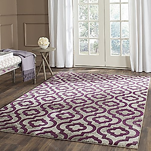 SAFAVIEH Porcello Collection Area Rug - 6' x 9', Light Grey & Purple, Moroccan Quatrefoil Distressed Design, Non-Shedding & Easy Care, Ideal for High Traffic Areas in Living Room, Bedroom (PRL7734B)