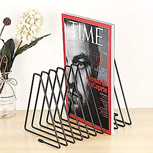 CAXXA 10 Slots Triangle Bookshelf, File Sorter, Metal Wire Magazine Holder, Document Holder, Black