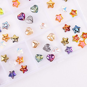 QUEFE 250Pcs Star Glass Spacer Beads Bulk AB Colorful 8mm Heart Beads for Jewelry Bracelet Necklace Making