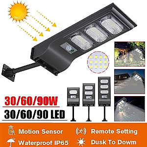 LED Solar Street Light Powerful COB Solar Light PIR Motion Sensor IP67 Outdoor Solar Wall Street Light Waterproof Lamp (30w)