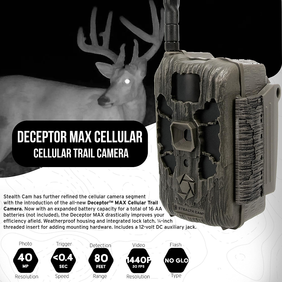 Stealth Cam 40MP Deceptor Max Cellular Trail Camera with 0.4-Second Trigger Speed (2-Pack) Bundle with 32GB Memory Card (2-Pack) and 4-in-1 Card Reader (4 Items)