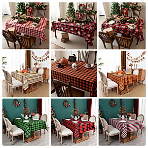 Essifunia Waterproof Checkered Tablecloth Fabric - Rectangle 58x84 Inch Classic Gingham Buffalo Plaid Table Cloth for Indoor/Outdoor Use - Washable Table Cover for Kitchen, BBQs, and Parties