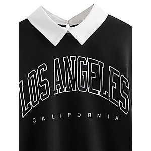 SOLY HUX Girl's Contrast Collar Letter Print Long Sleeve Pullover Top Sweatshirt Light Blue 10Y