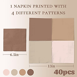 40Pcs Neutral Brown Napkins-Boho Baby Shower Decorations Neutral Gradient Disposable Napkins for Bridal Shower,Wedding, Birthday