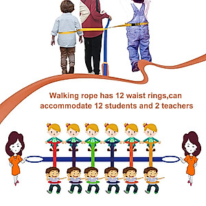 Preschool Walking Rope with Rings Toddlers Child Leashes for Kids 2 to 12 Line Up Safety Wrist Strap with Handles Color Tether Daycare Must Haves Outdoor Supplies (Support 12 Children & 2 Adult)