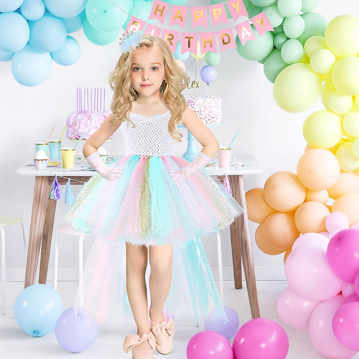 Girls Tutu Dress Toddler Handmade Rainbow Tulle Party Dresses for Birthday Outfit,Photography Prop,Christmas(7-8 Years)