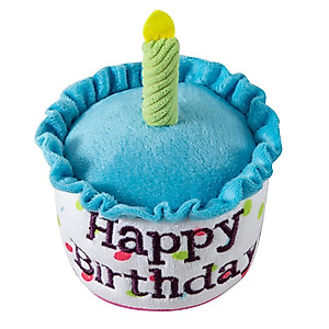Ushang Pet Happy Birthday Cake Catnip Toys, Birthday Cake Shaped Chew Toys for Kitten Funny Cats Gifts Plush Cat Birthday Party Toys, Blue