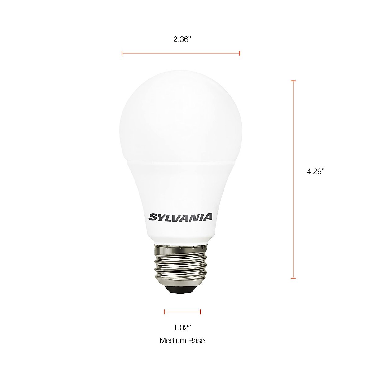 SYLVANIA LED Light Bulb, 40W Equivalent A19, Efficient 6W, Medium Base, Frosted Finish, 450 Lumens, Daylight ,2 Count (Pack of 1)