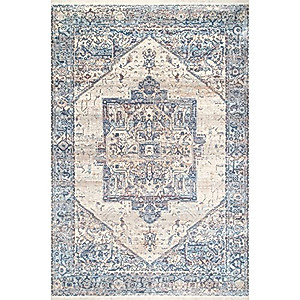nuLOOM Harriet Vintage Medallion Fringe Area Rug, 8' x 10', Light Blue