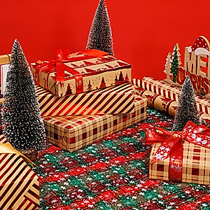 Win Change Christmas Wrapping Paper Rolls, Kraft Christmas Gift Wrapping Paper Set Vintage Wrapping Paper for Boys Men Women Girls 17 Inch X 10 Ft X 3 Roll(Christmas tree deer 42 Sq.Ft.Ttl)