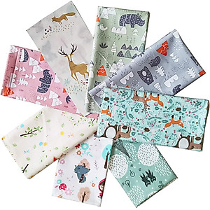 ZGXY Fabric, 8 pcs/lot Fat Quarter Fabric Bundles 100% Cotton 19.69'' x 19.69'' (50 x 50cm) Quilting Cotton Craft Fabric Pre-Cut Squares Sheets for Patchwork Sewing Quilting Crafting, Forest Pattern.