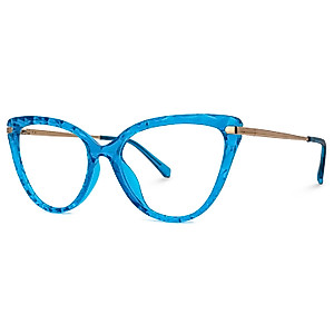 Zeelool Women's Trendy Crystal TR90 Oversized Cat Eye Glasses with Non-prescription Clear Lens Lucas ZOT652438-06 Blue