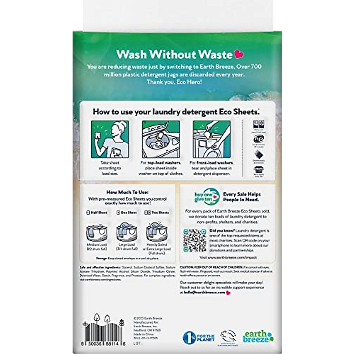 Earth Breeze Laundry Detergent Sheets - Fresh Scent - No Plastic Jug (60 Loads) 30 Sheets, Liquidless Technology…