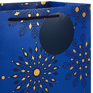 Hallmark Holiday Gift Bags Assorted Sizes (8 : 3 Small 6", 3 Medium 9", 2 Large 13") Navy Blue and Gold Dots, Diamonds and Starry Snowflakes for Christmas, Hanukkah, Weddings, Graduations and More