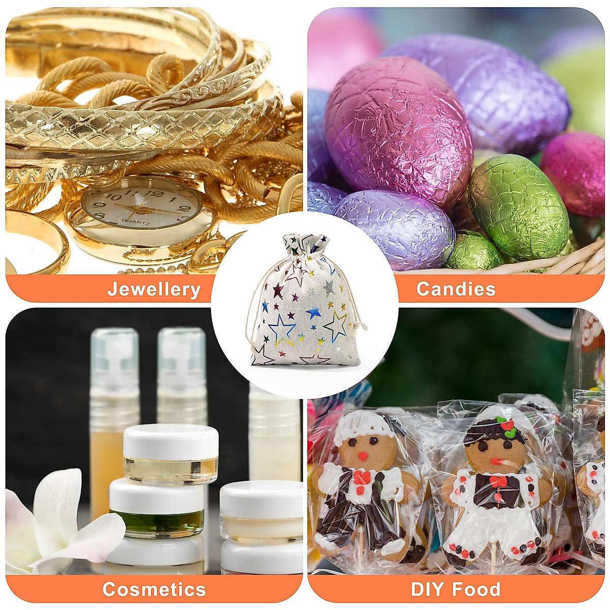 SumDirect Burlap Gift Bags with Drawstring - 20Pcs 5x7 Inch Small Christmas Burlap Bags，Color Star Linen Jewelry Pouches for Wedding Favors