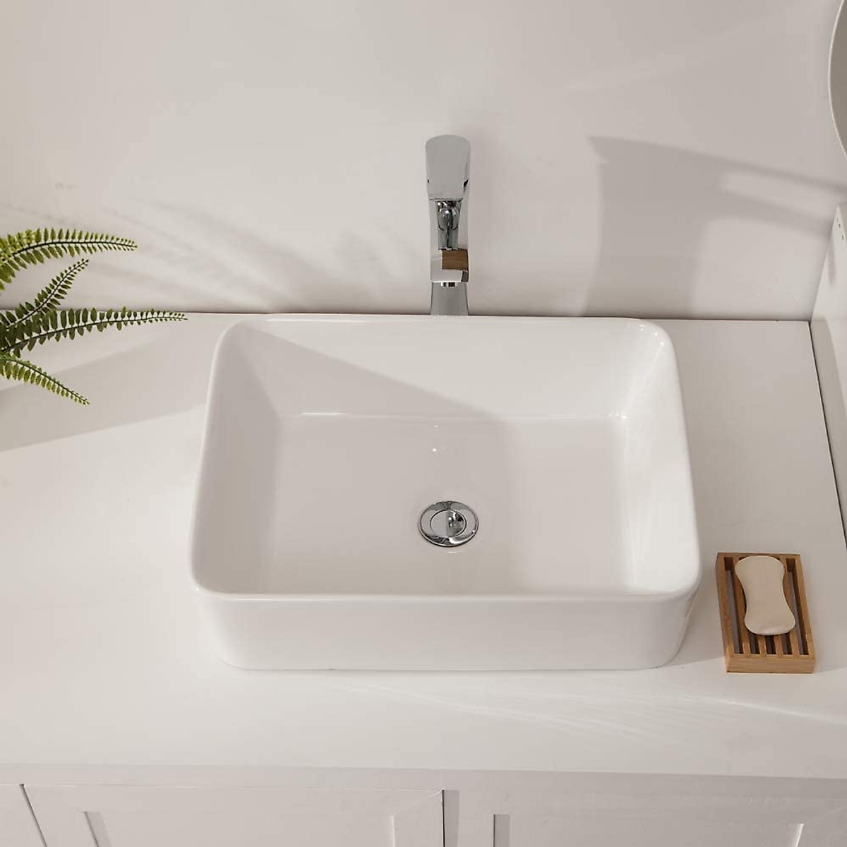 Vessel Sink Rectangular - Sarlai 19"x15" White Bathroom Sink Rectangle Above Counter Porcelain Ceramic Bathroom Vessel Vanity Sink Art Basin