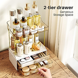 Ducoak 2-Tier 2-Drawer Skincare Organizers Luxurious Makeup Organizer Countertop Household Large Vanity Organizers And Storage Multi-Purpose Bathroom Counter Organizer Amber