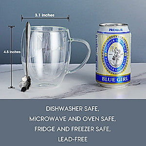 triaqua Double Wall Glass Coffee Mugs with Spoons, Set of 2, 12oz, Clear, Double Wall Espresso Cups, Cappuccino Cups, Insulated Borosilicate Glassware Tea Glasses, Perfect for Cold or Hot Drinks