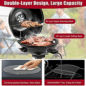 Giantex Electric BBQ Grill 1600W, Removable Non-Stick Grill Rack, Warming Rack, Oil Drip Tray, Adjustable Temperature, Portable Outdoor Electric Grill for Camping Picnic Tailgating, Black