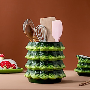 HPYNPES Large Ceramic Christmas Utensil Holder - Festive Christmas Tree Design for Holiday Kitchen Decor