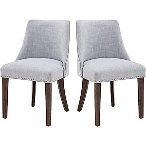 Kmax Fabric Dining Chairs Set of 4 Upholstered Side Chairs Farmhouse Accent Chairs with Nailhead Wood Legs for Dining Room Guest Room Restaurant, Grey